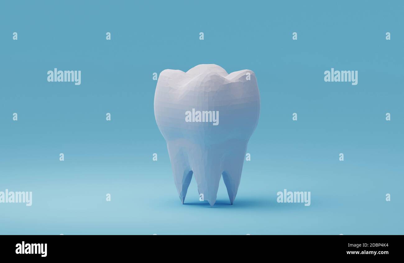 low poly polygonal molar tooth on blue background. 3d illustration ...