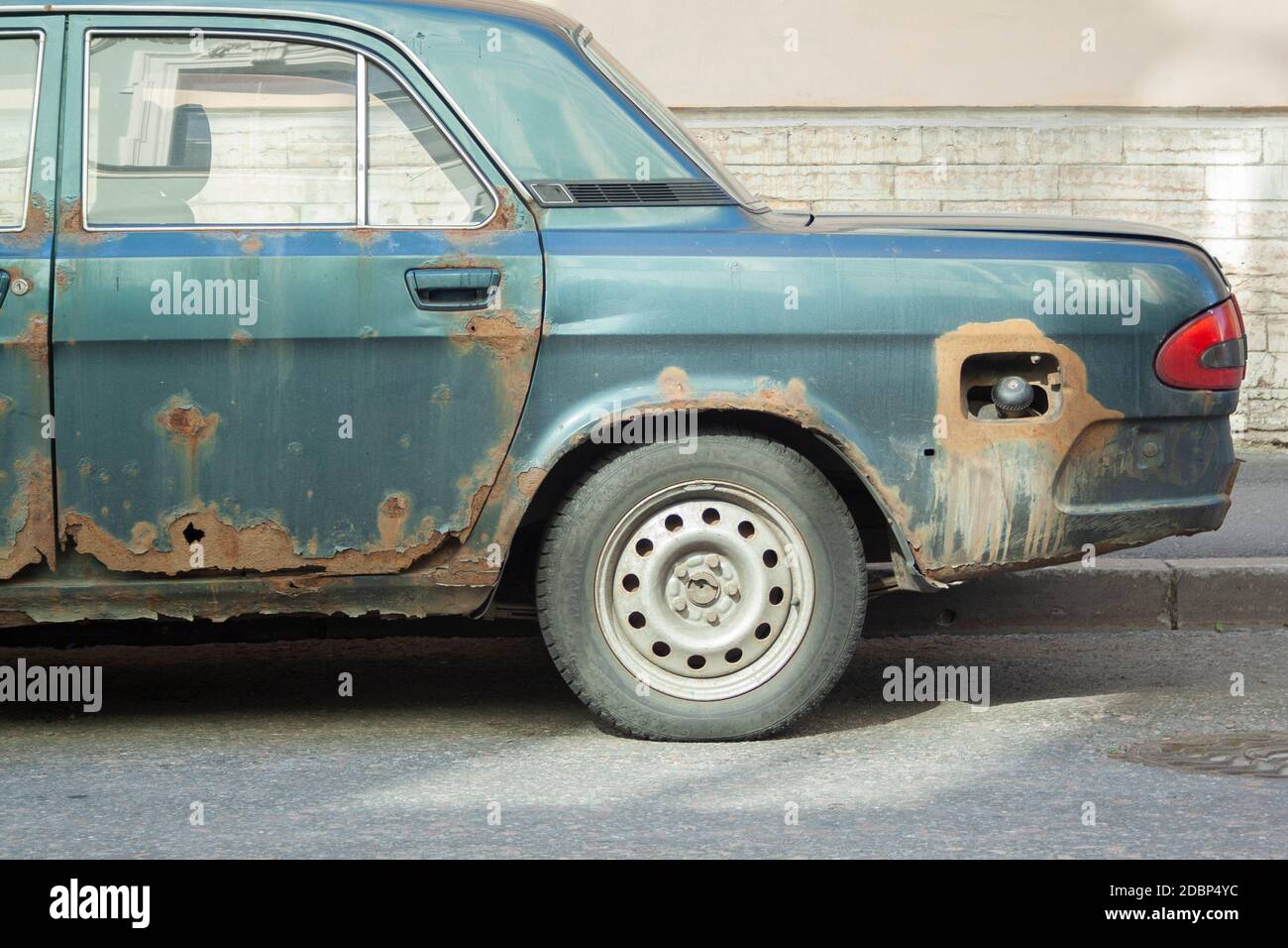 Close up of dark old retro car. Part of car vintage. Old rusty auto ...