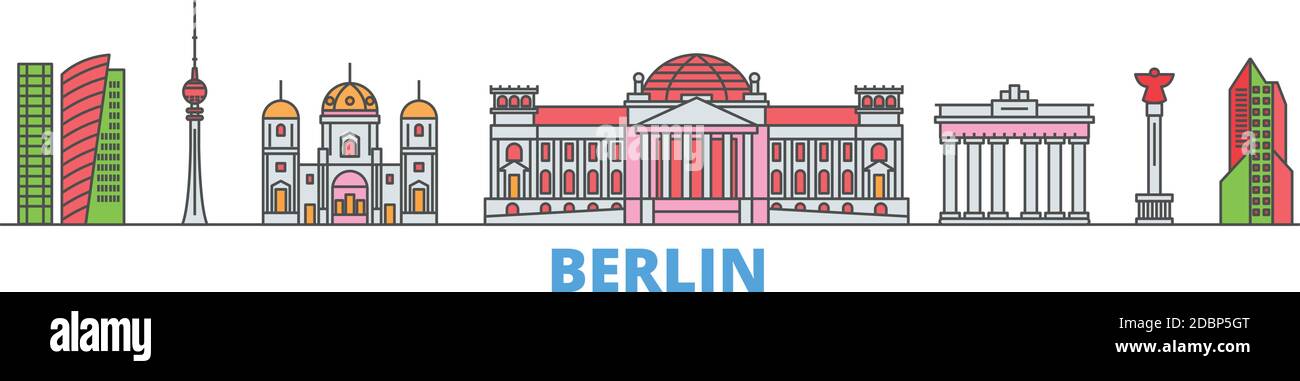 Germany, Berlin line cityscape, flat vector. Travel city landmark ...
