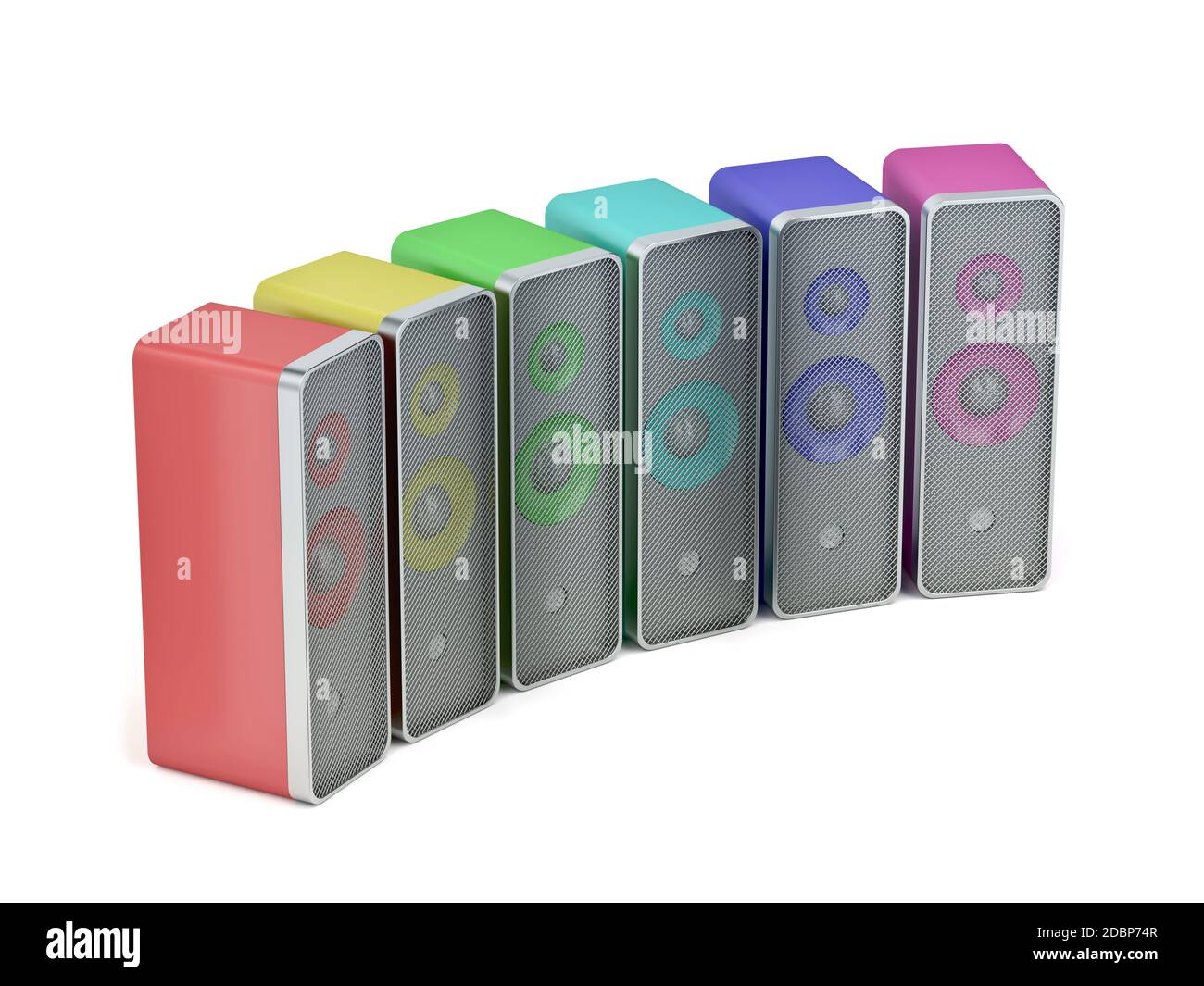 Computer speakers with different colors on white background Stock Photo ...