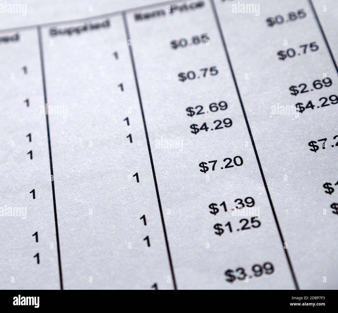 shopping bill invoice closeup Stock Photo - Alamy