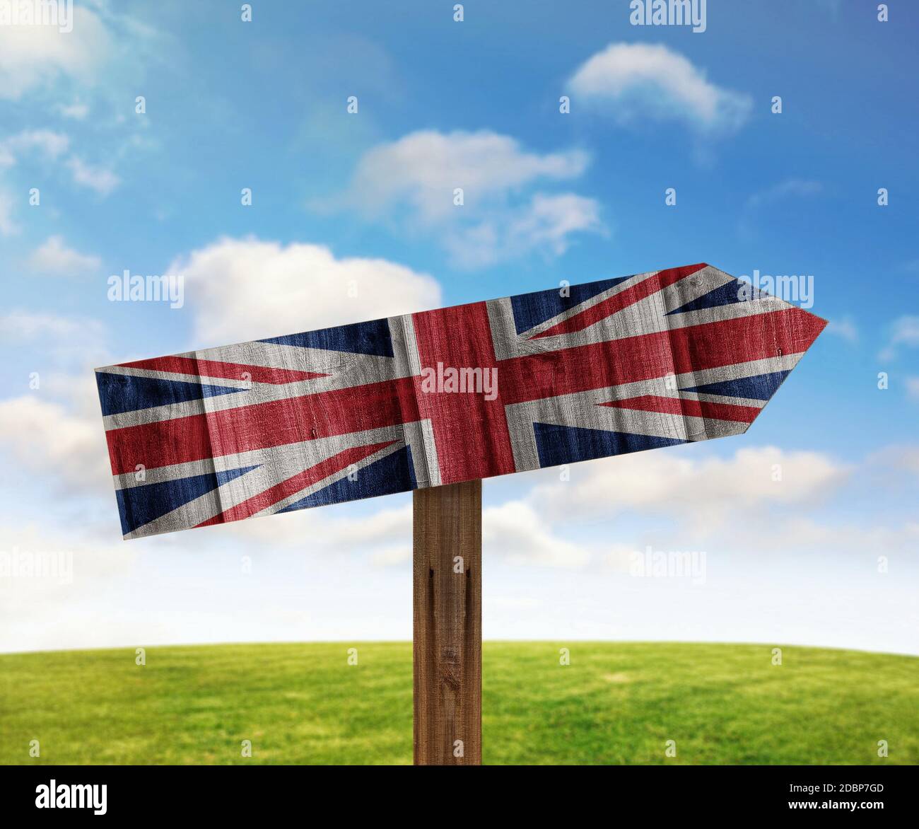 UK wooden direction sign on nature background Stock Photo - Alamy