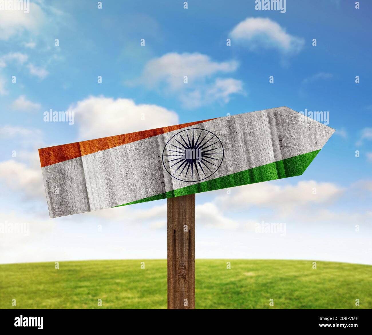India wooden direction sign on nature background Stock Photo - Alamy