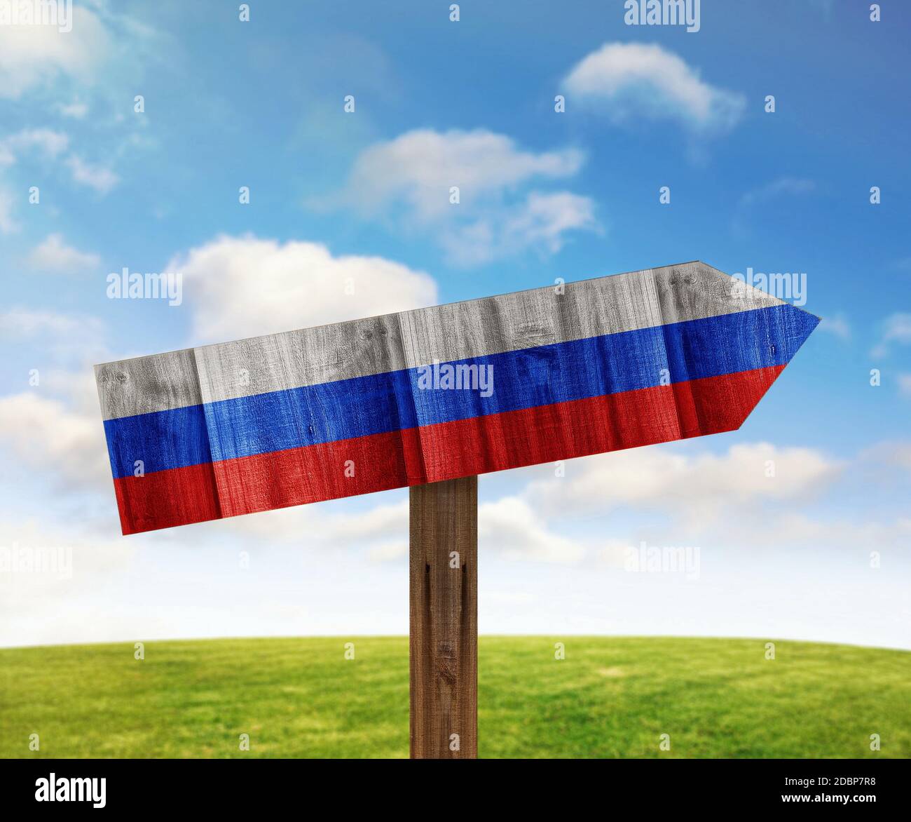Russia wooden direction sign on nature background Stock Photo - Alamy