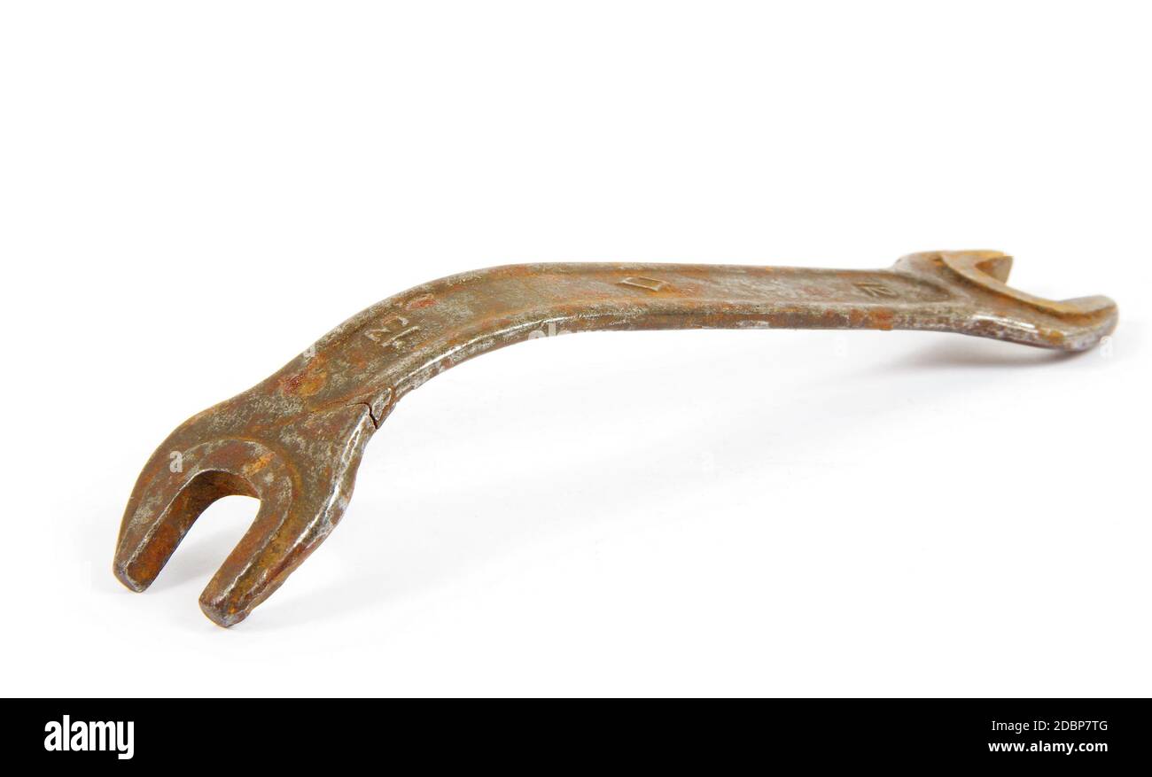 old broken and rusty wrench on white Stock Photo - Alamy