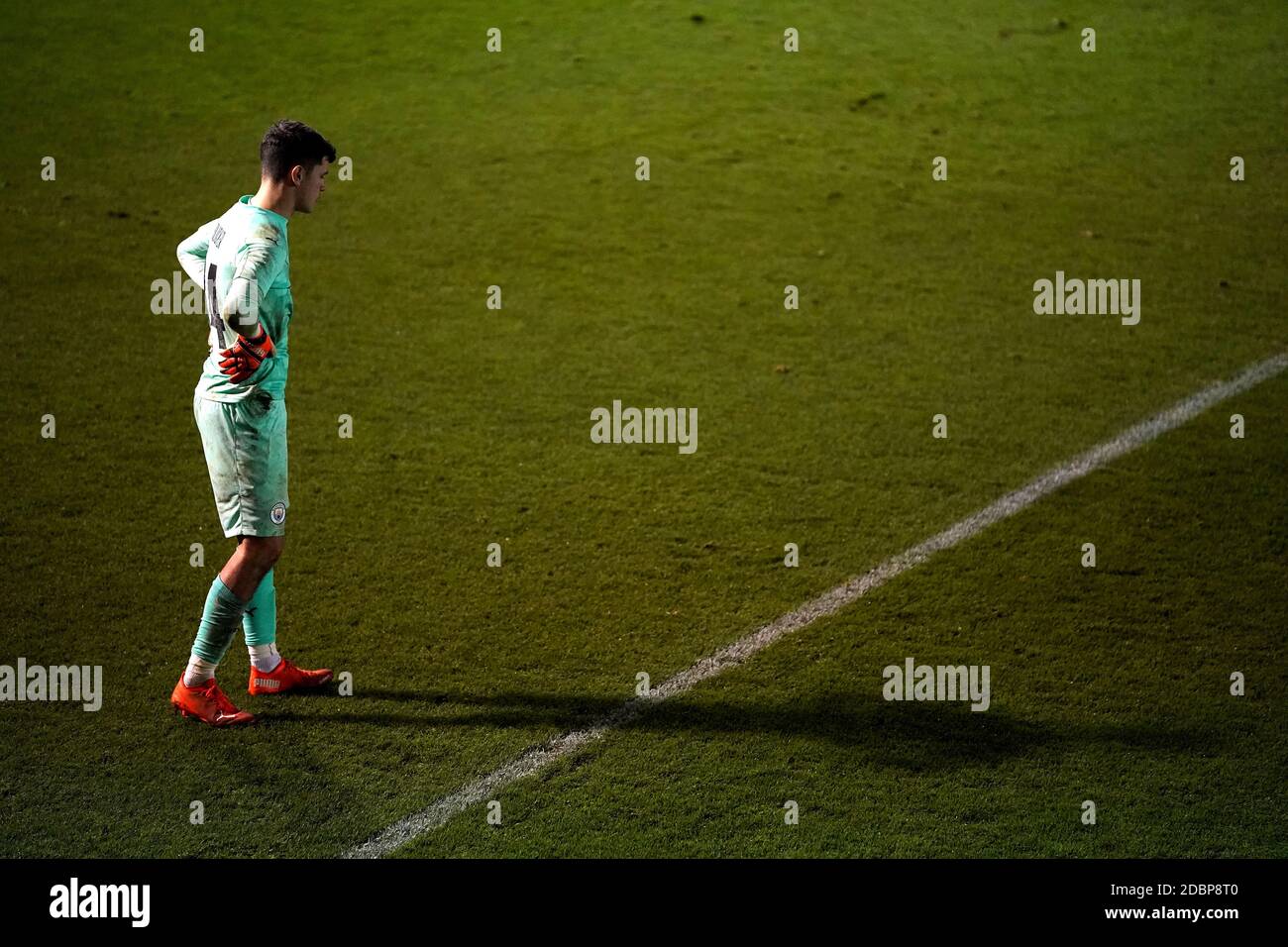 Manchester City's Cieran Slicker looks dejected after the Papa John's ...