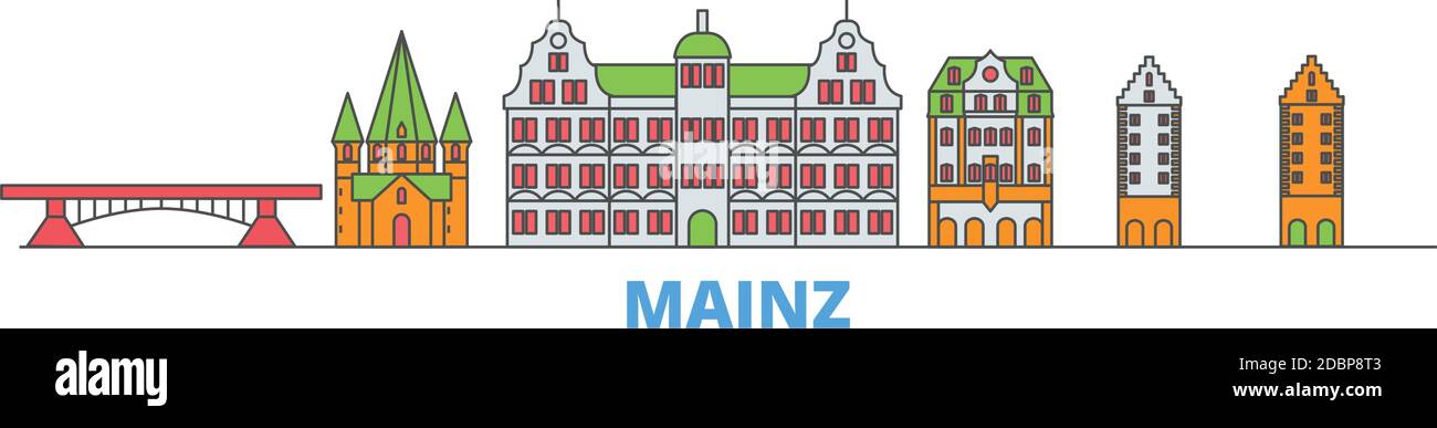 Germany, Mainz line cityscape, flat vector. Travel city landmark ...