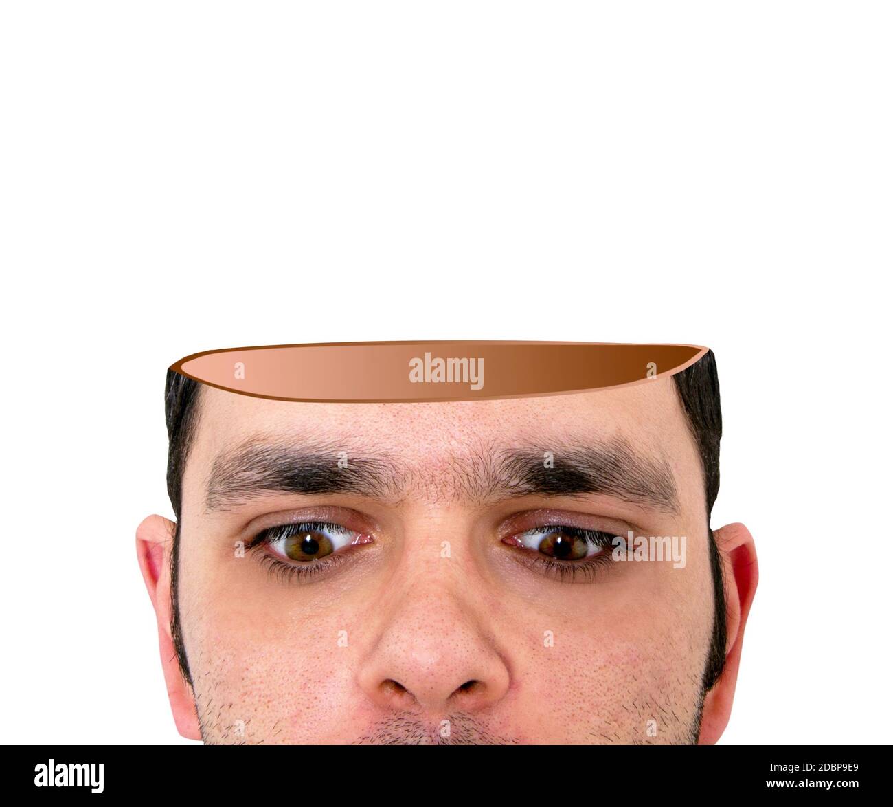 man with the open head closeup Stock Photo - Alamy
