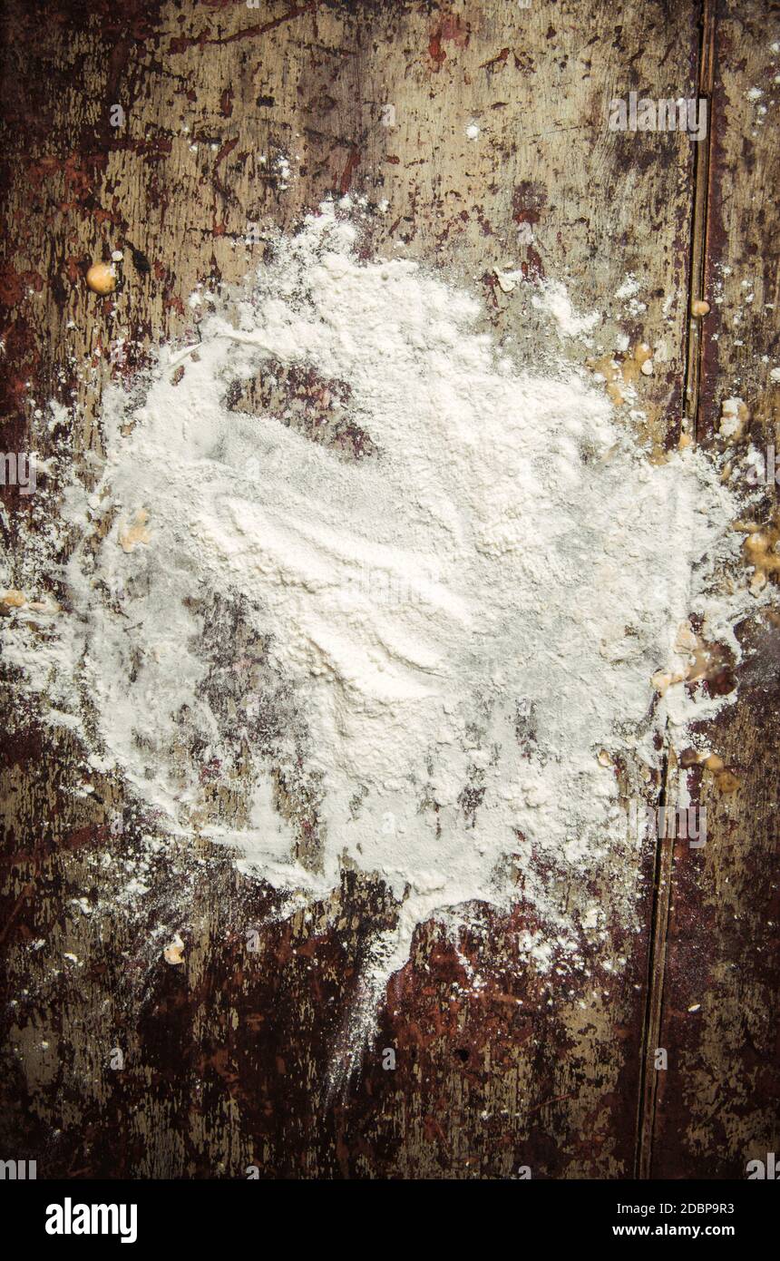 baking flour on table.top view Stock Photo - Alamy