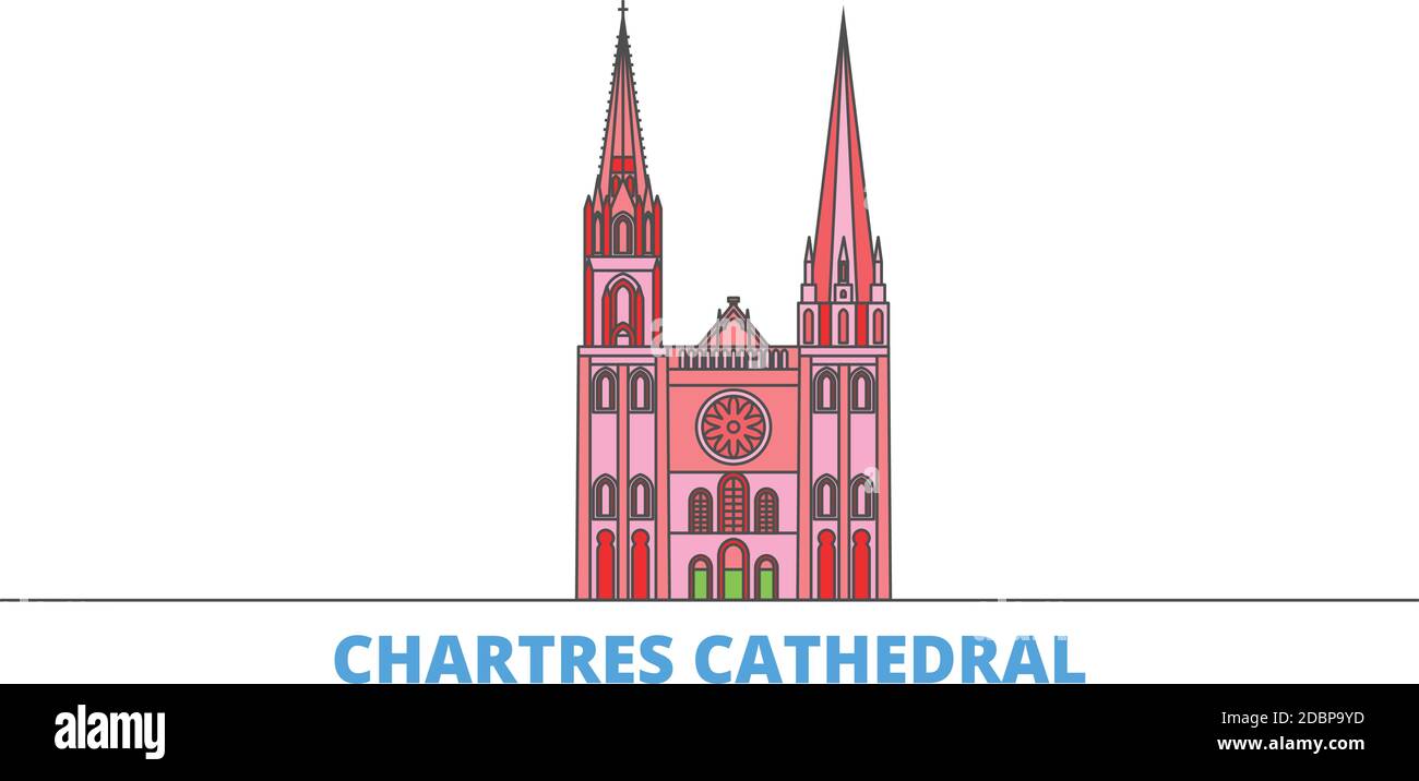 France, Chartres Cathedral Landmark line cityscape, flat vector. Travel city landmark, oultine ...