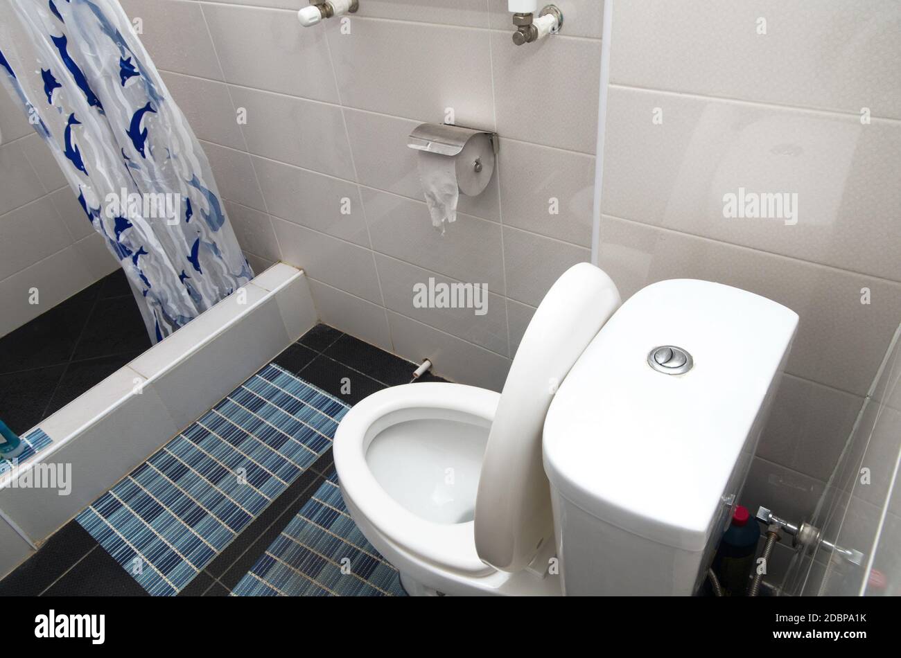 home restroom closeup with toilet Stock Photo - Alamy