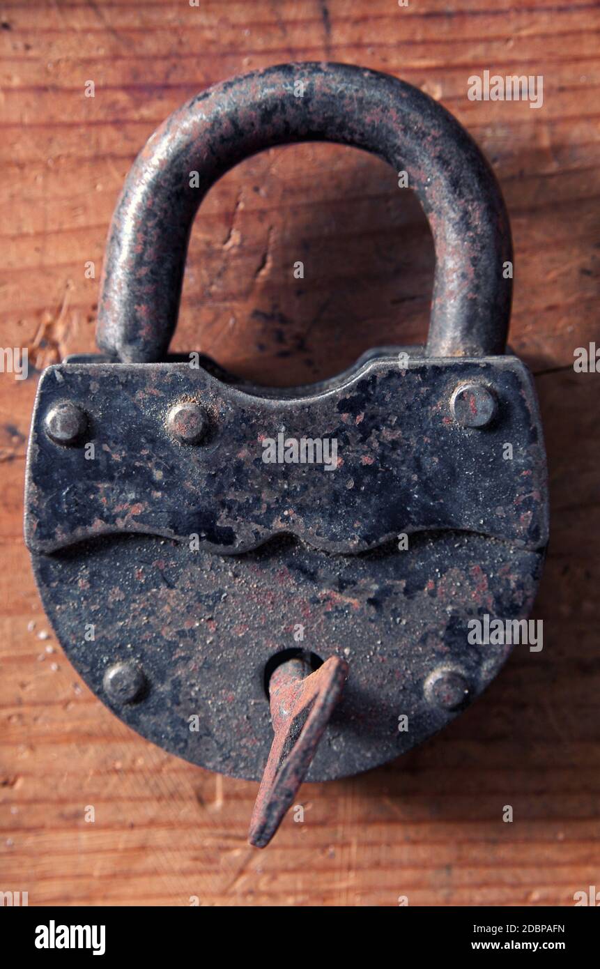 old antique metal lock closeup Stock Photo - Alamy