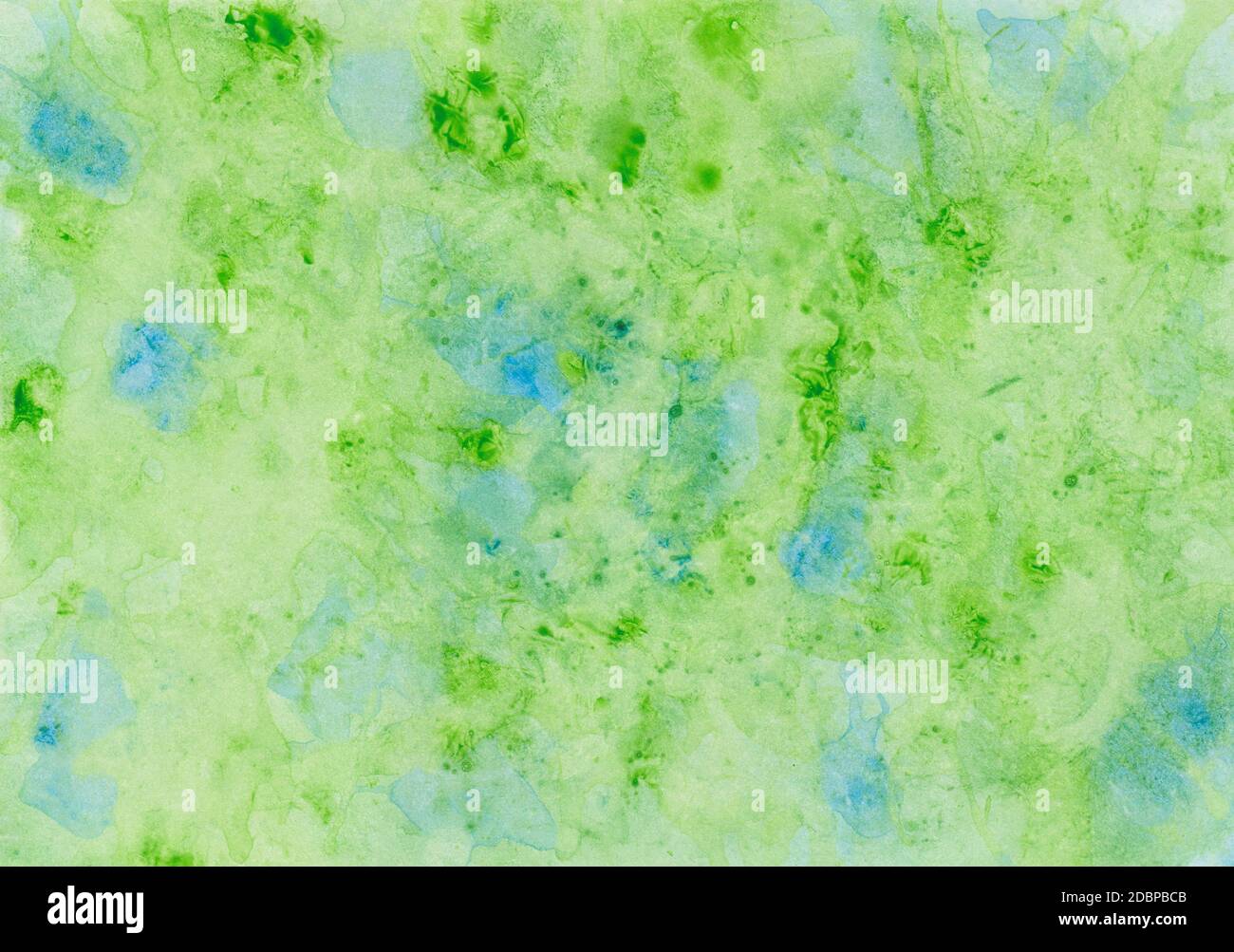 With watercolor hand painted aquarelle wash background in green and ...