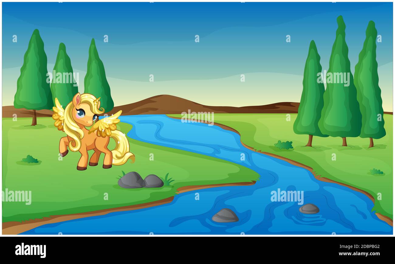 cute little unicorns playing near the river Stock Photo - Alamy