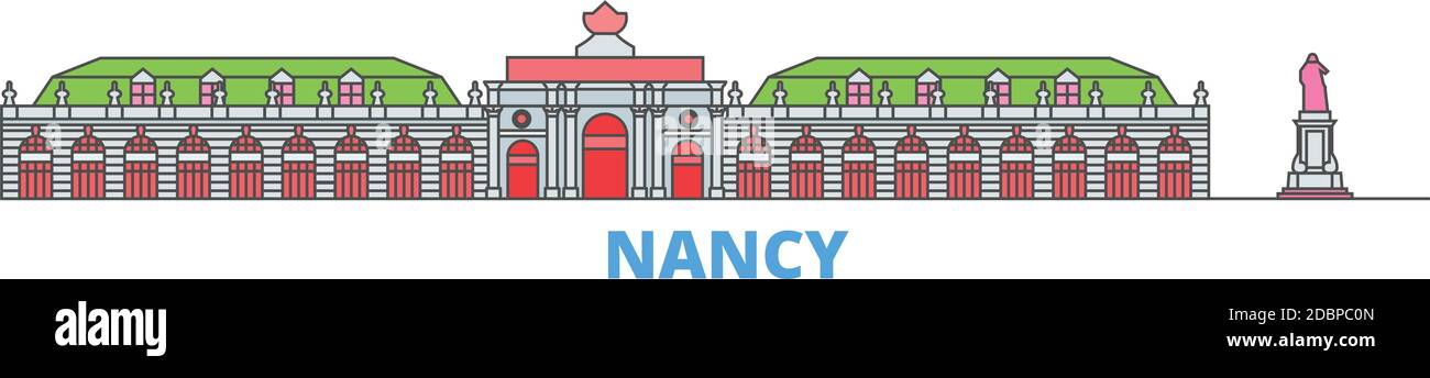 France, Nancy Landmark line cityscape, flat vector. Travel city ...