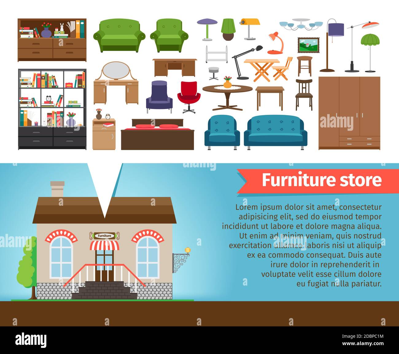 Furniture store set. Interior design home, shop for room and house ...