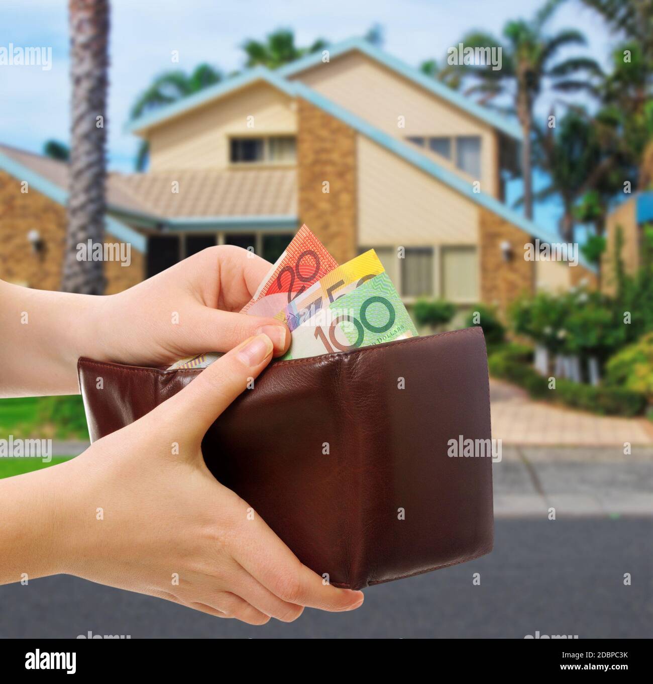 australian money in wallet on real estate background Stock Photo - Alamy