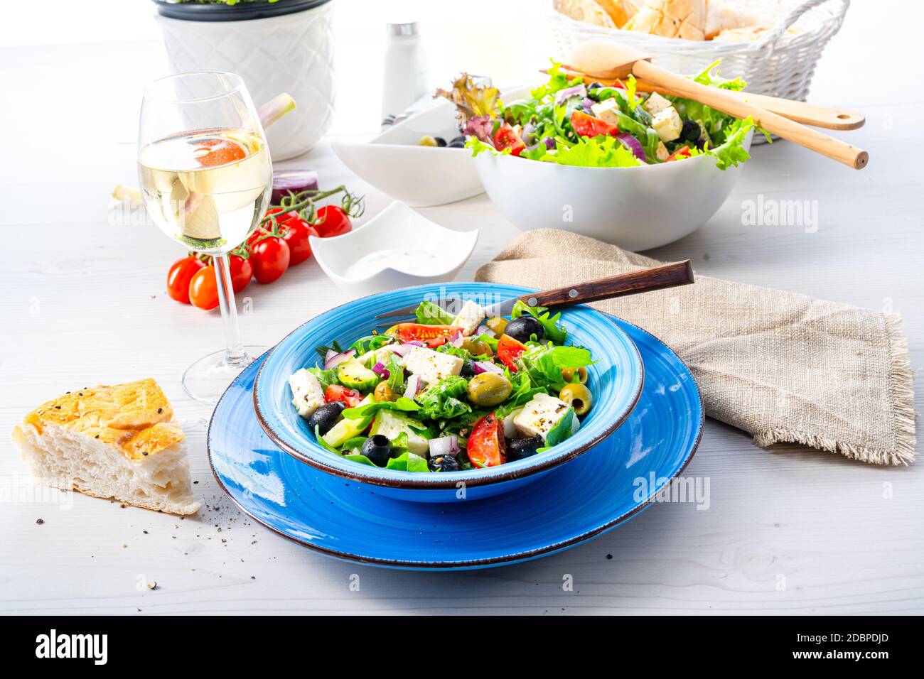 Rustic Greek salad with sheep's cheese Stock Photo - Alamy