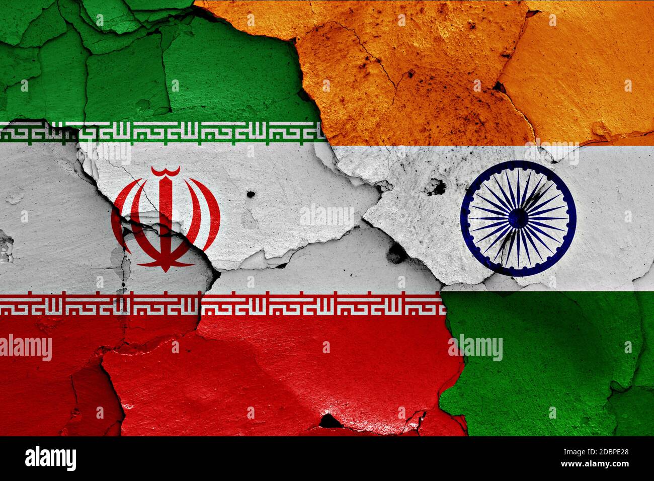 flags of Iran and India painted on cracked wall Stock Photo - Alamy