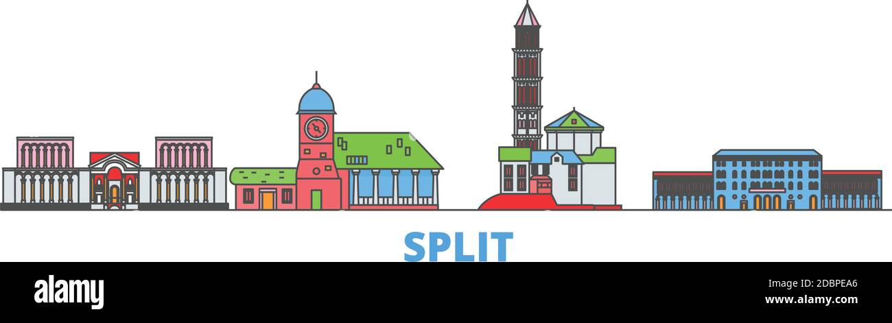 Croatia, Split line cityscape, flat vector. Travel city landmark ...