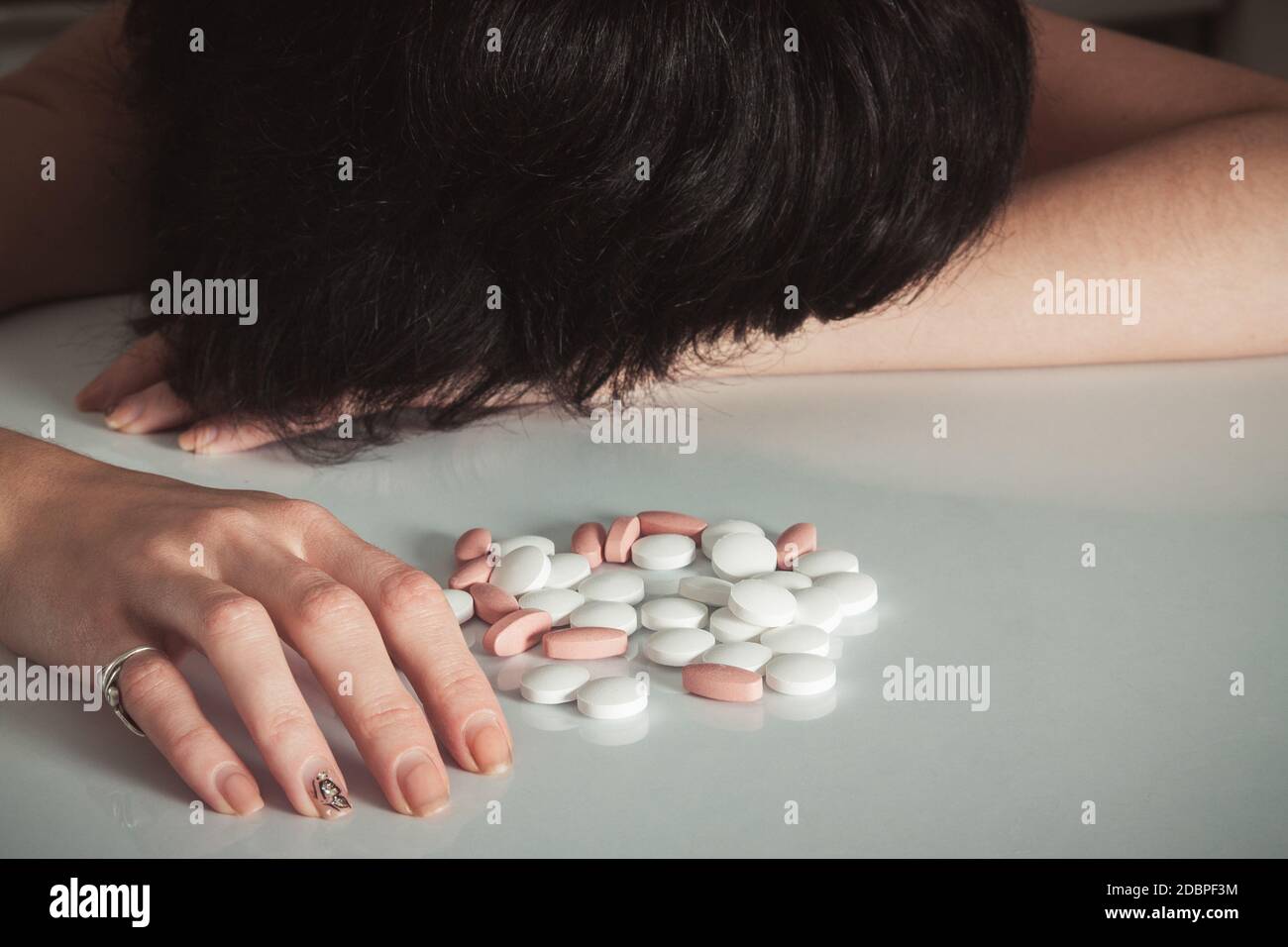 Woman with drugs. Addiction concept Stock Photo - Alamy