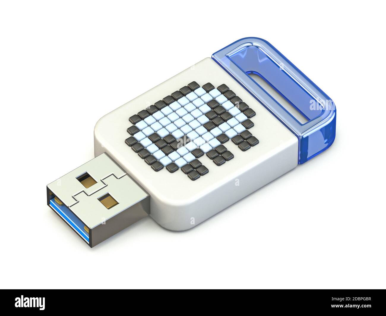 Skull sign on USB memory stick 3D render illustration isolated on white ...