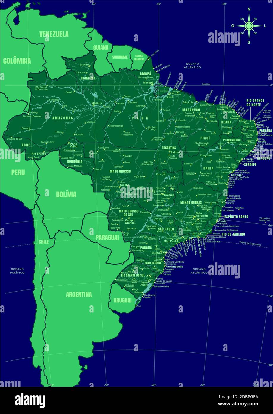 Colorful Brazilian Map with cities Stock Vector Image & Art - Alamy