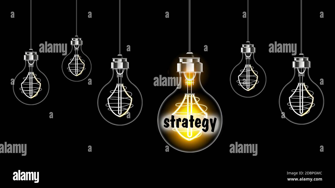 Light bulb concept of strategy on black background Stock Photo - Alamy
