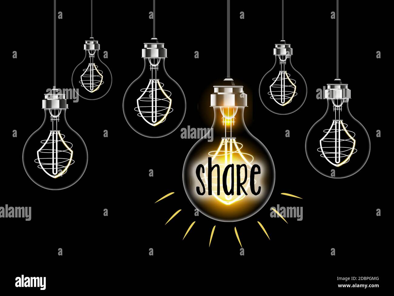 Share light bulb concept on black background Stock Photo - Alamy