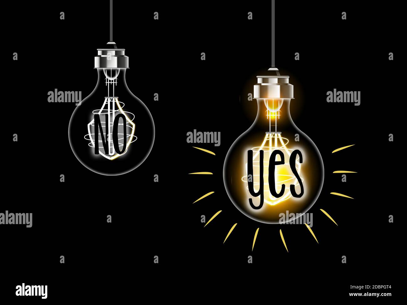 Light bulb concept yes or no Stock Photo - Alamy