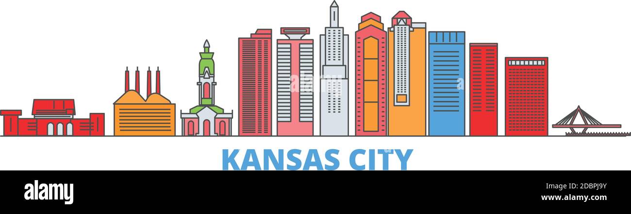 United States, Kansas City line cityscape, flat vector. Travel city ...