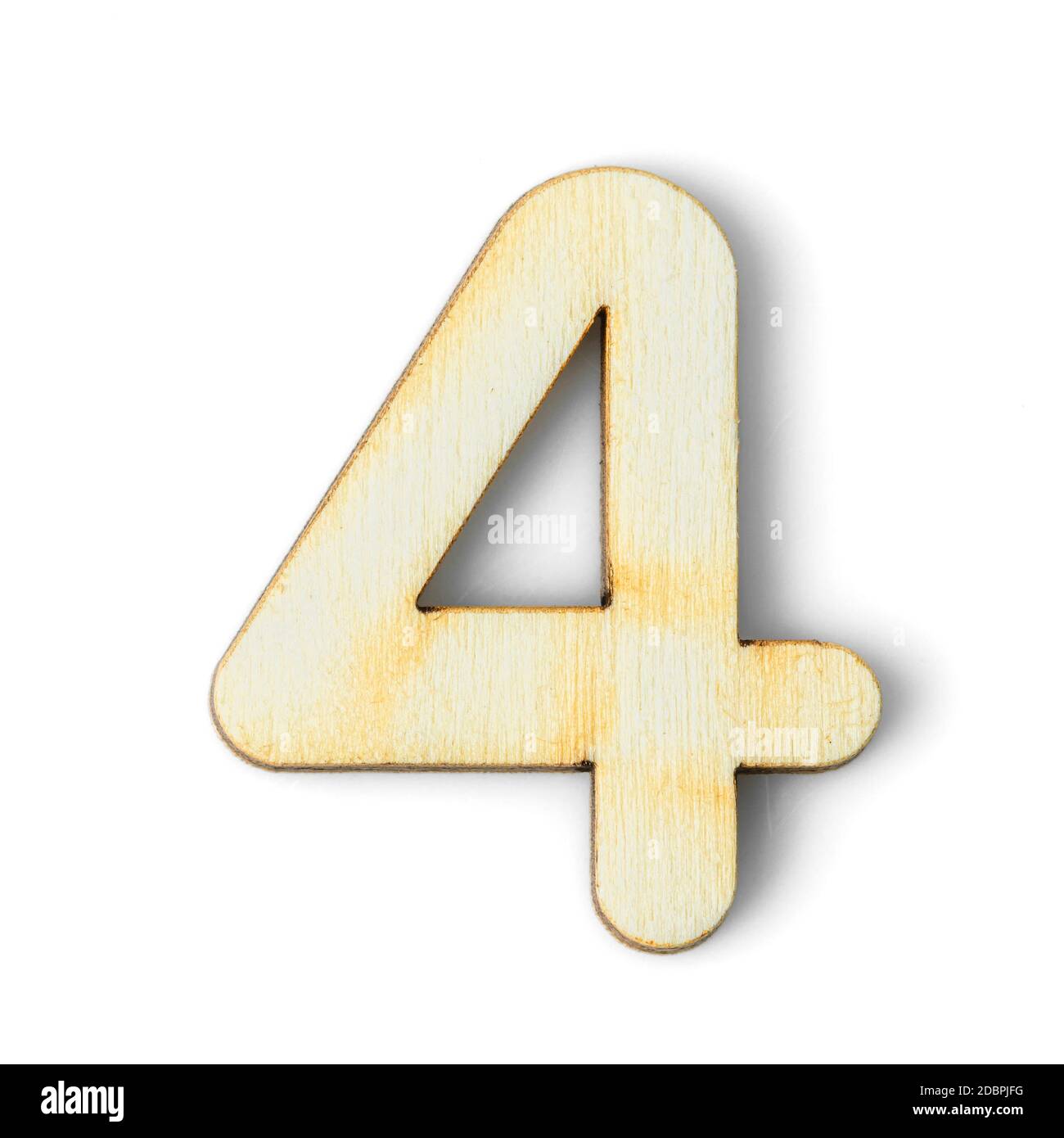 Wooden numeric 4 with drop shadow on white background Stock Photo - Alamy