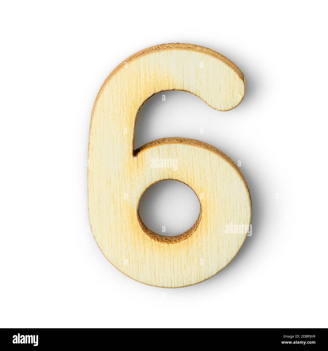 Wooden numeric 6 with drop shadow on white background Stock Photo - Alamy