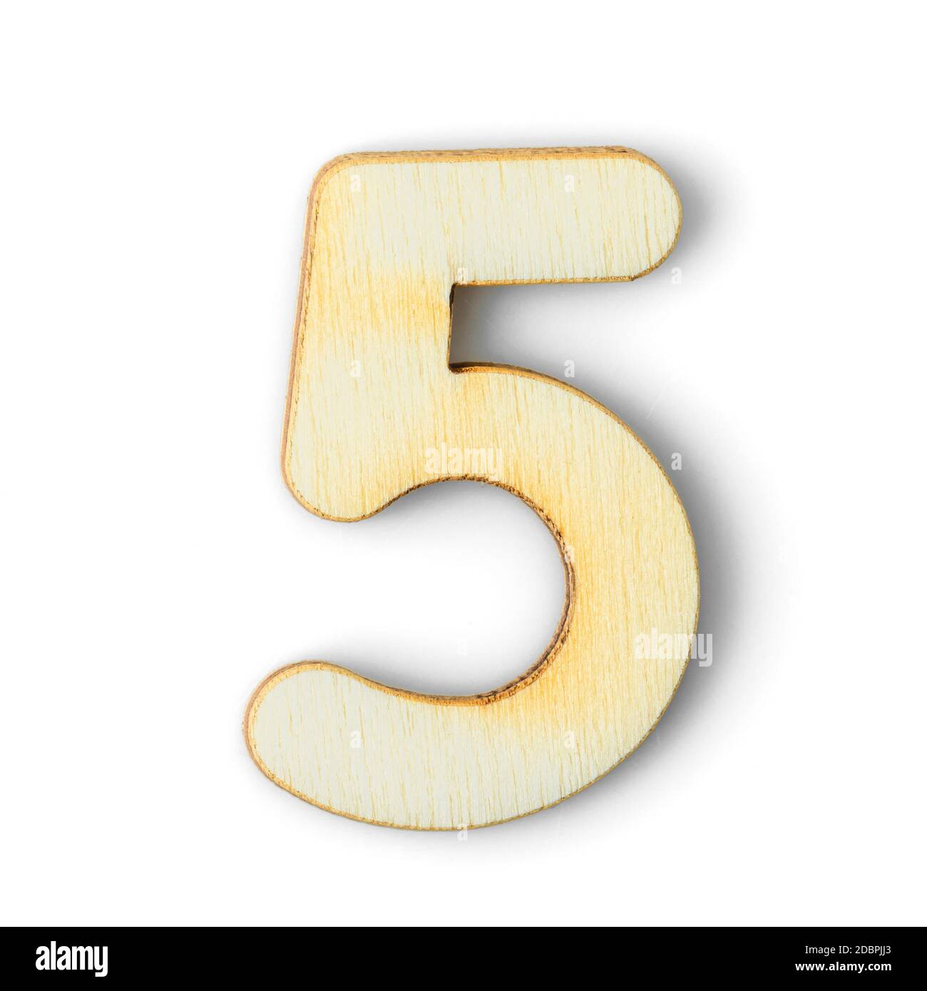 Wooden numeric 5 with drop shadow on white background Stock Photo - Alamy