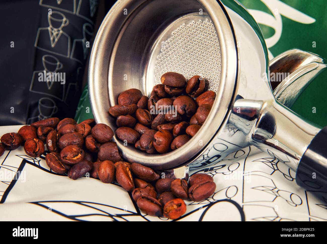 Grinder and filter for the coffee making Stock Photo - Alamy