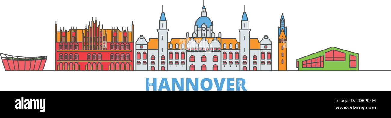 Germany, Hannover line cityscape, flat vector. Travel city landmark ...