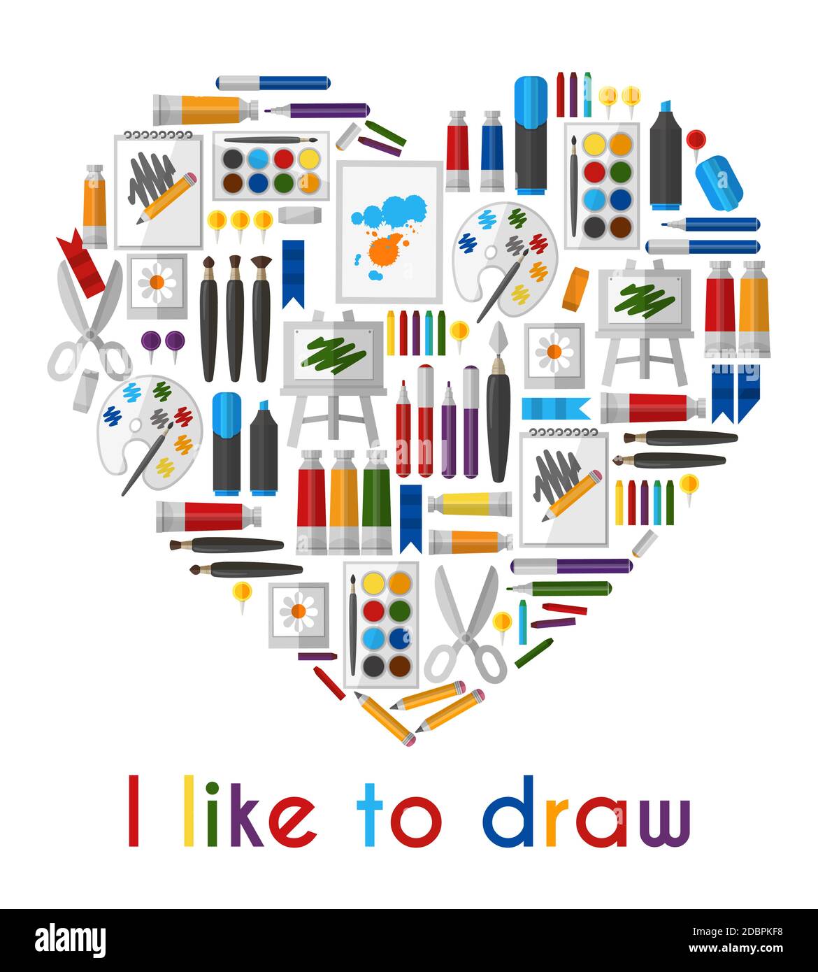 I like to draw. Heart of pencils and paintbrushes. Pencil and tool ...