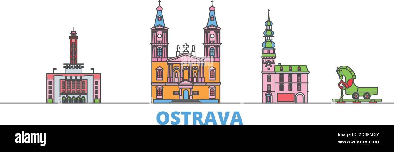 Czech Republic, Ostrava line cityscape, flat vector. Travel city ...