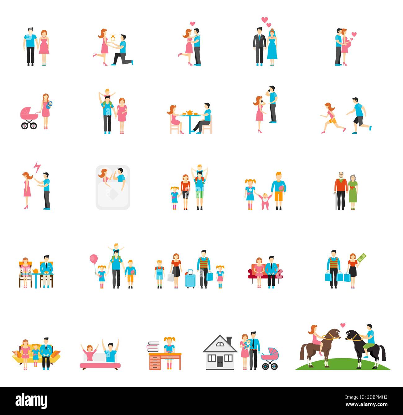 Couple and family flat figures. People child girl daddy brother infant ...