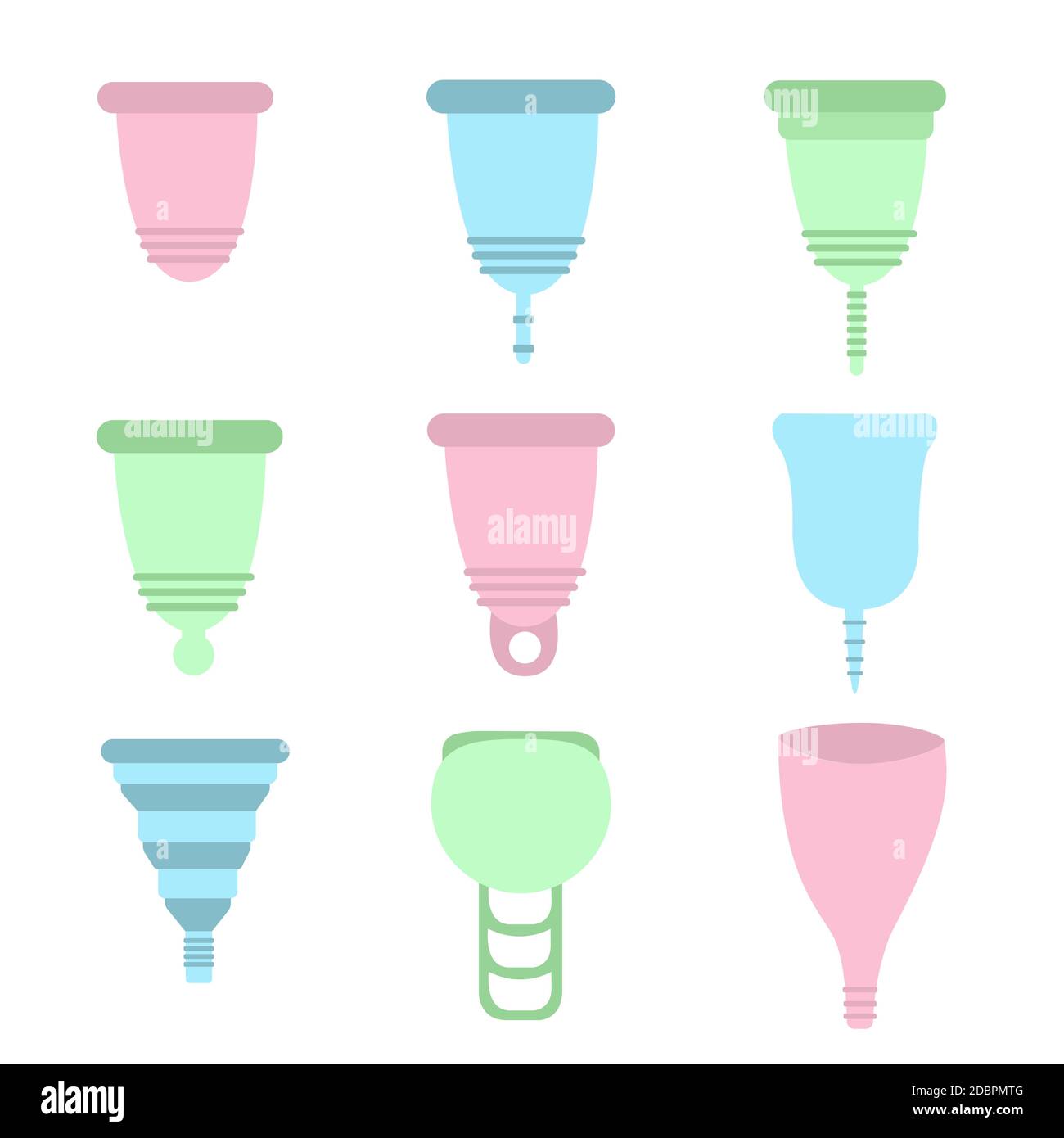 Set of different menstrual cups. Zero waste periods. Ecological plastic ...