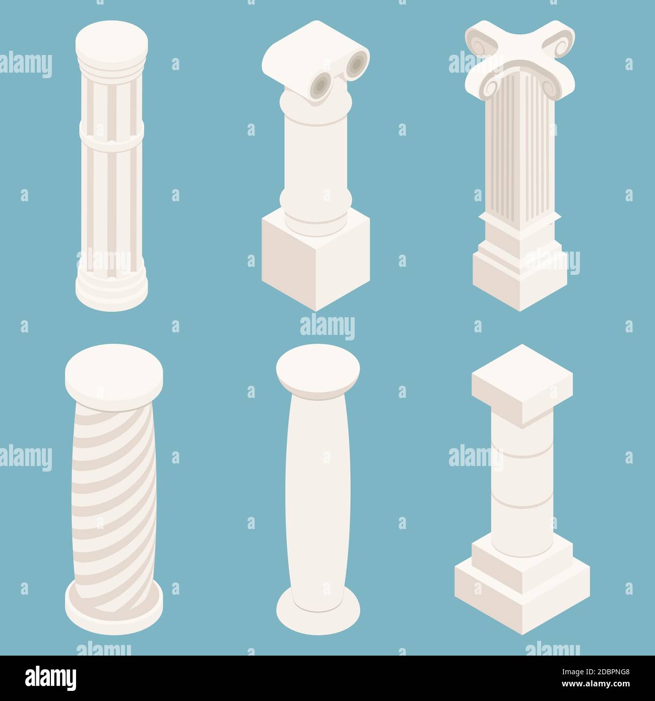 Vector 3d isometric columns set. Architecture symbol, history stone ...
