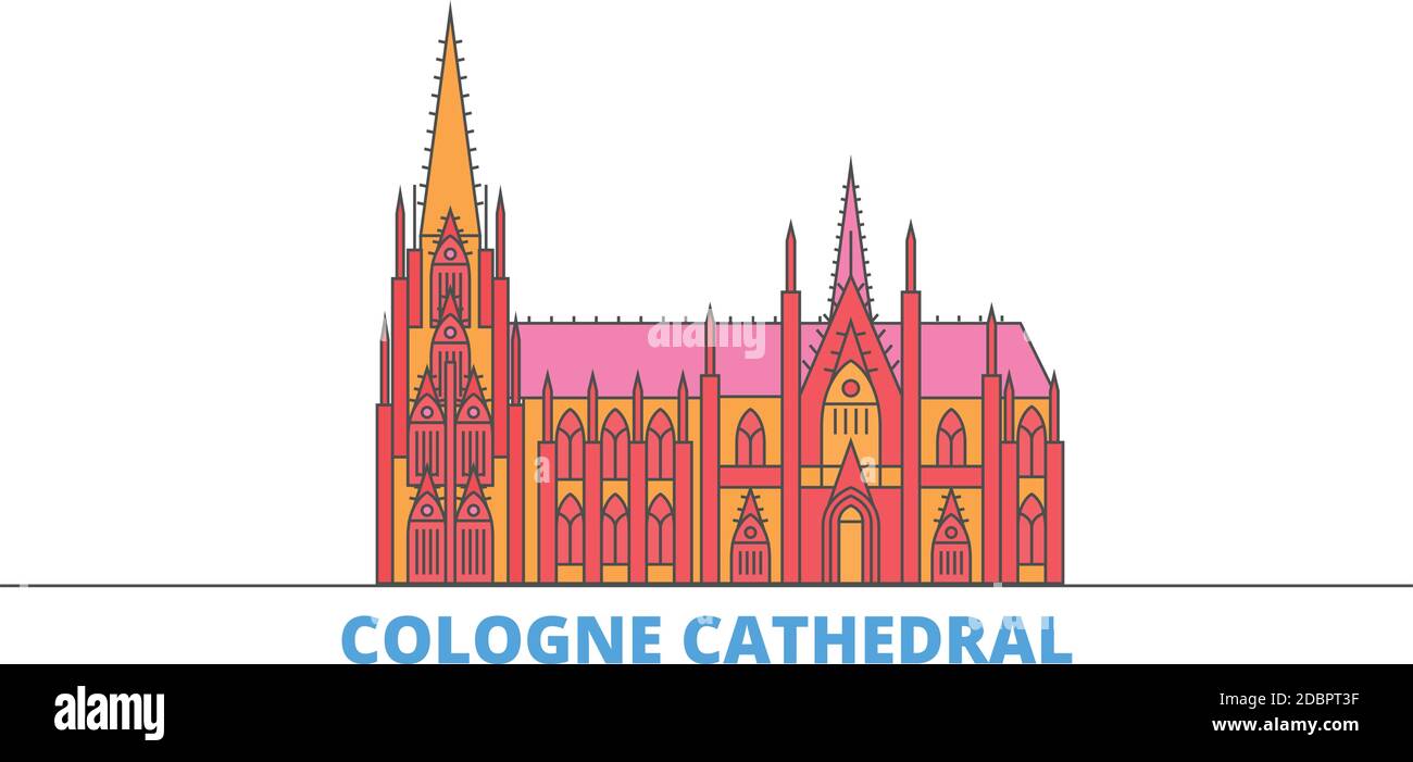 Germany, Cologne Cathedral line cityscape, flat vector. Travel city ...