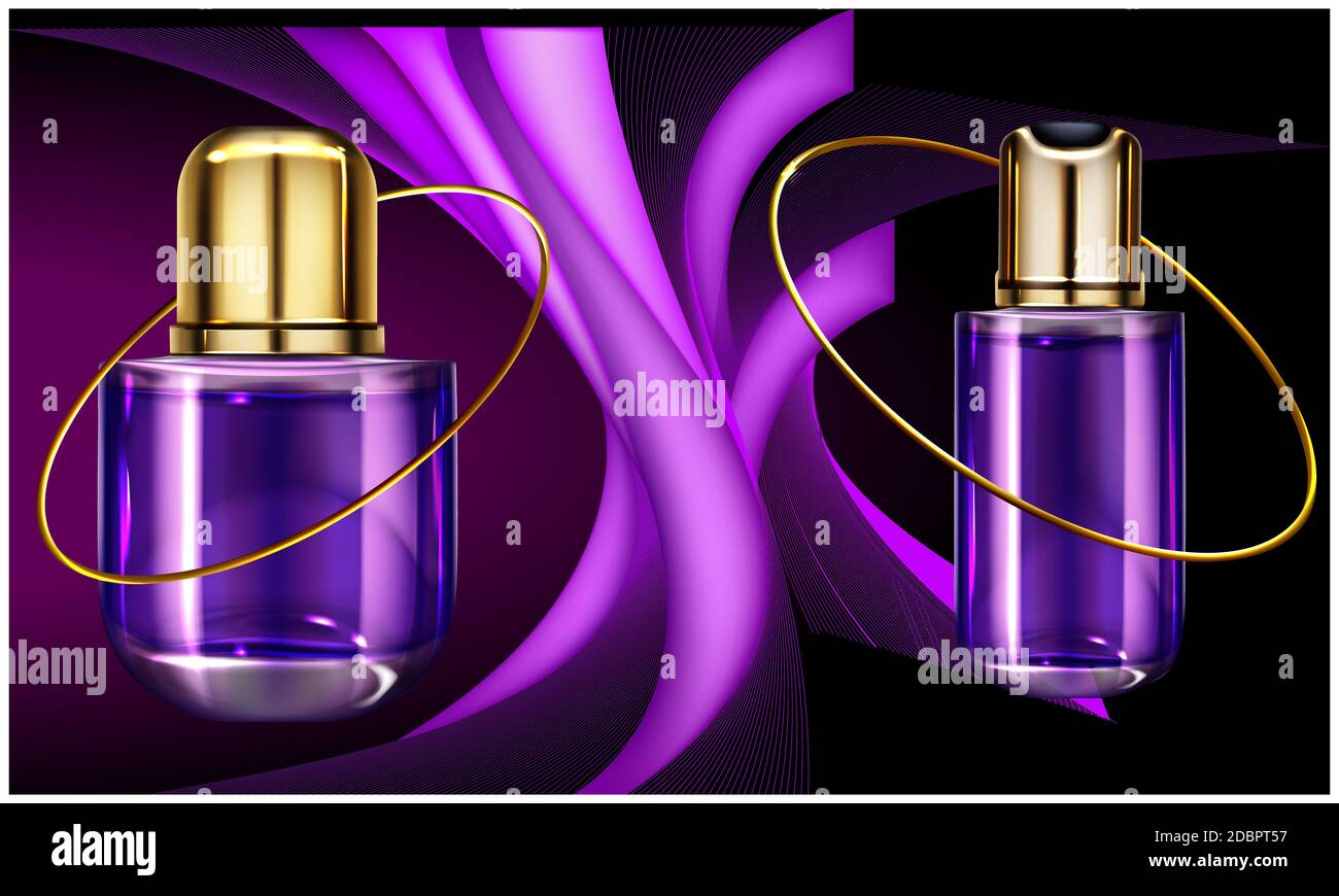 mock up illustration of couple perfume on purple waves background Stock ...
