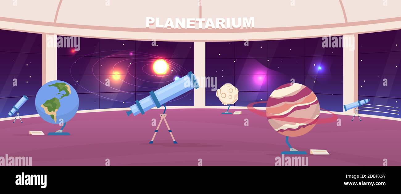 Empty planetarium flat color vector illustration. Interactive public ...