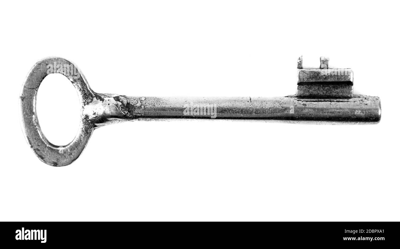Old iron key on the white Stock Photo - Alamy