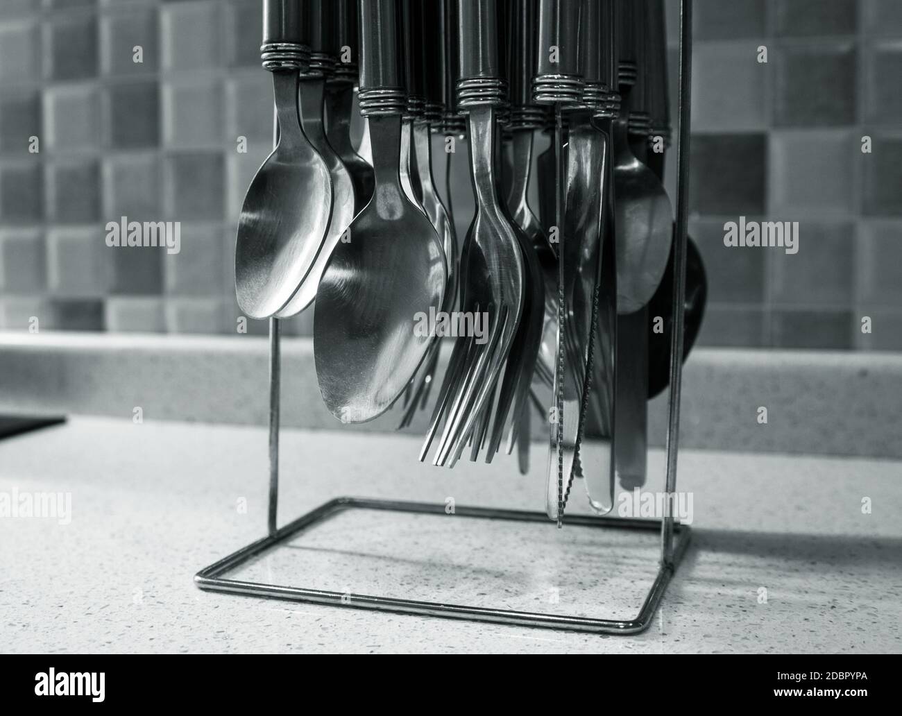 Cutlery closeup in modern kitchen Stock Photo - Alamy