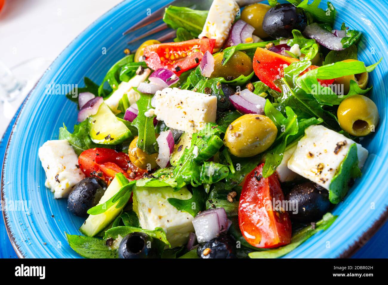 Rustic Greek salad with sheep's cheese Stock Photo - Alamy