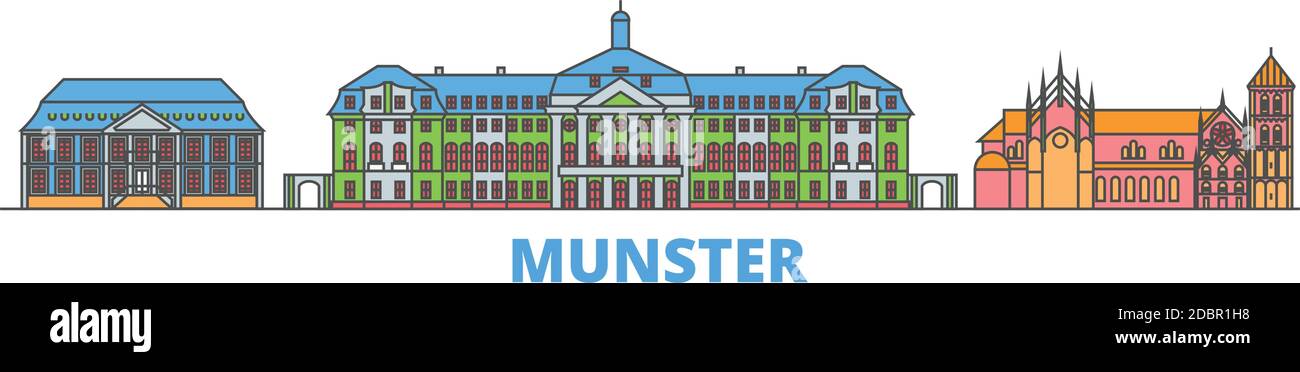 Germany, Munster line cityscape, flat vector. Travel city landmark ...