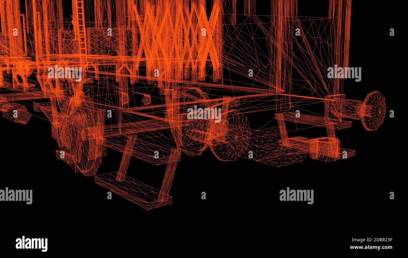 3d rendering - wire frame model of Train Hologram in Motion Stock Photo ...