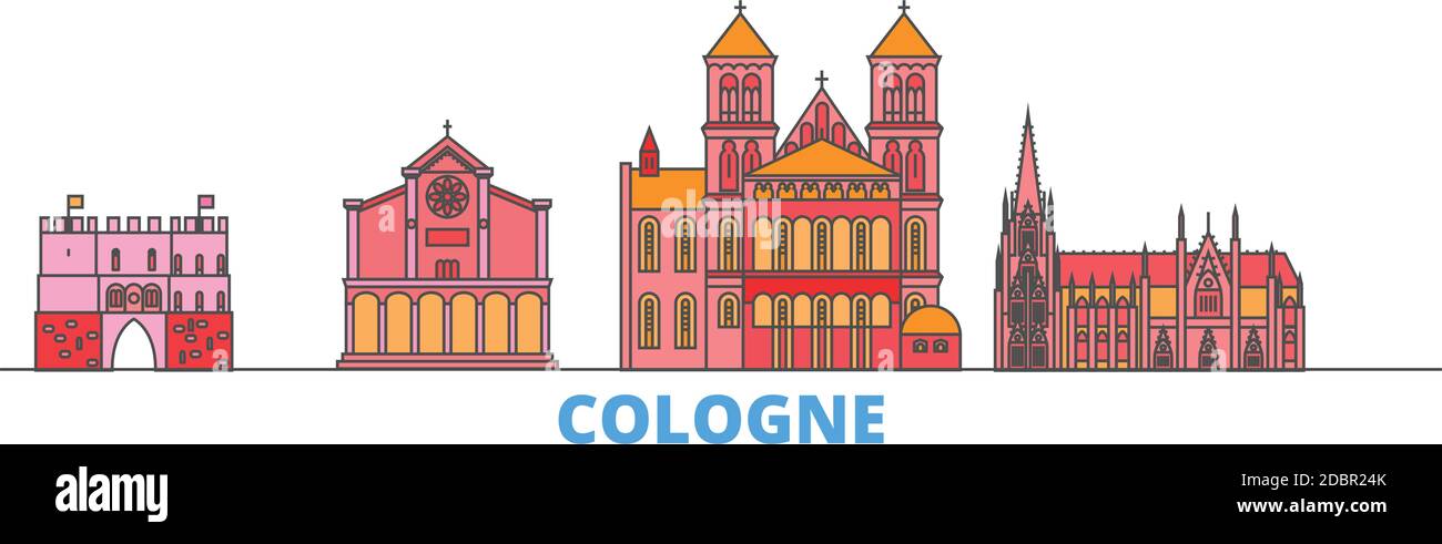Germany, Cologne line cityscape, flat vector. Travel city landmark ...